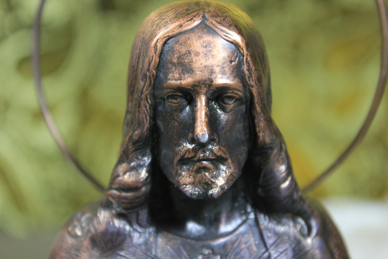 Antique Heart of Jesus Bust, Antique Metal Sculpture, Copper Jesus ...