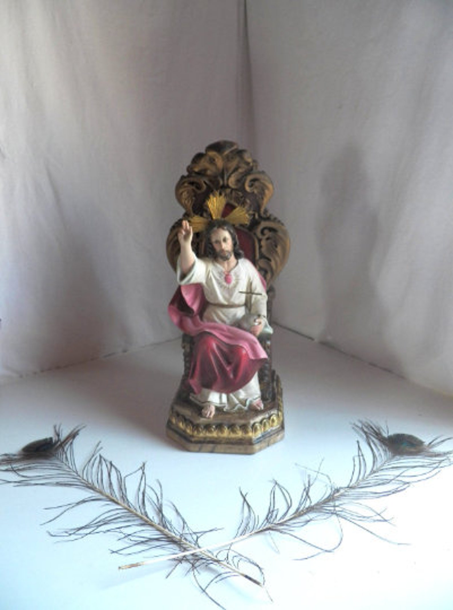 Ancient Jesus on Throne Jesus Christ Sculpture Religious | Etsy