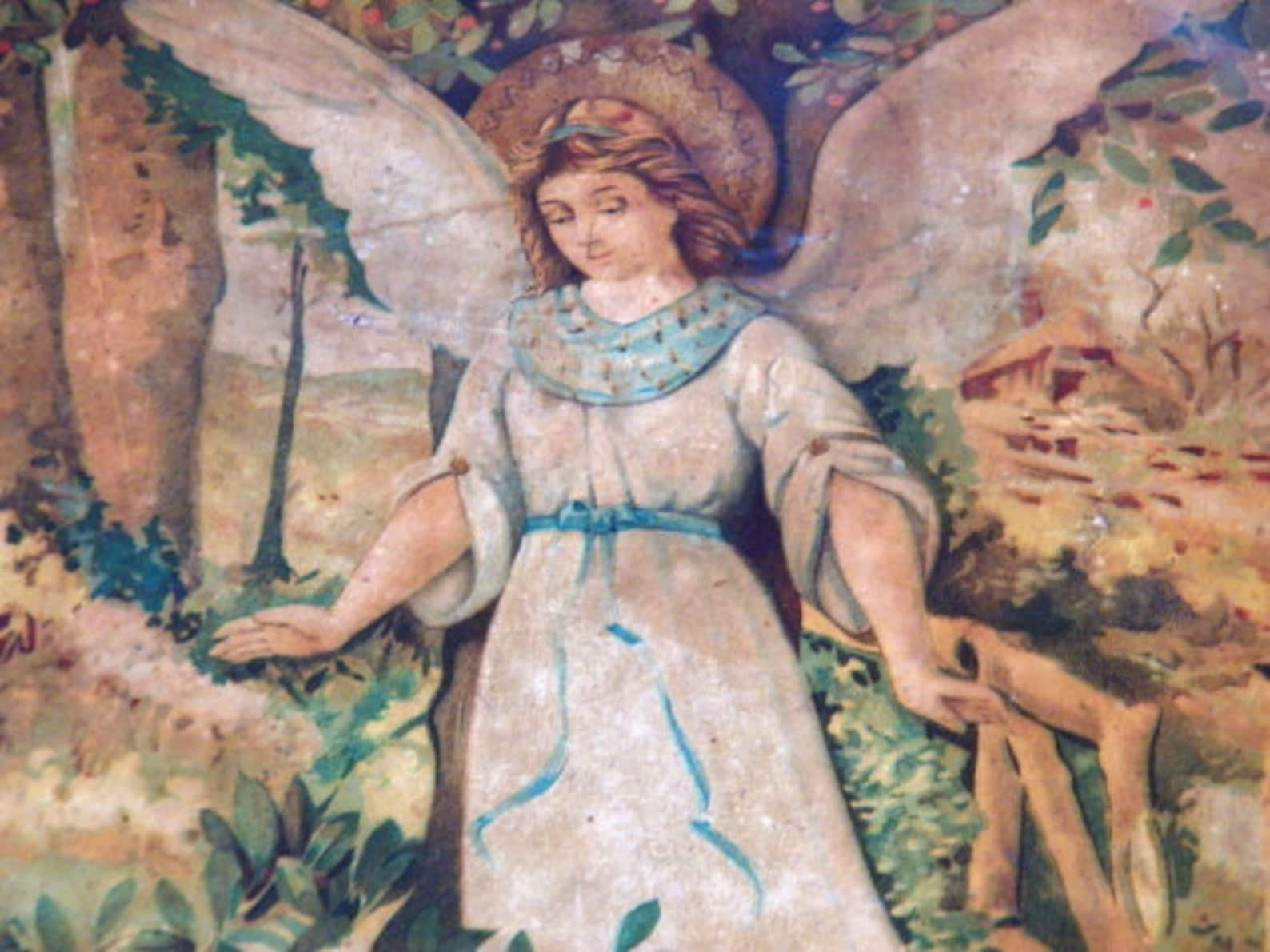 Antique Religious Lithography 19th Guardian Angel Art | Etsy