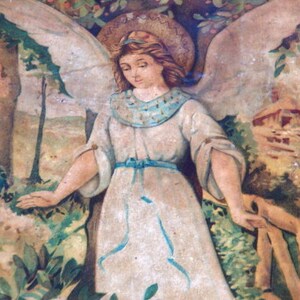 Antique Religious Lithography 19th, Guardian Angel, Art Nouveau ...