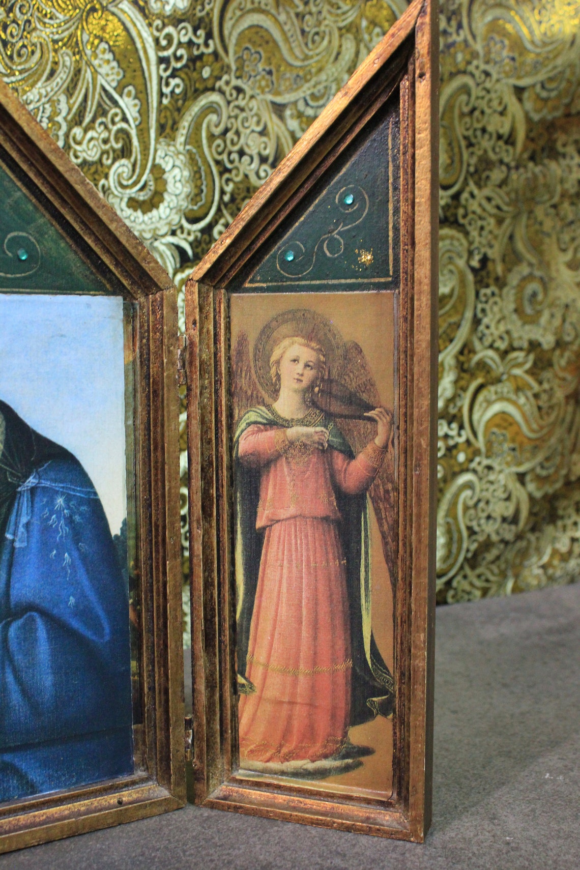Antique Wooden Triptych Virgin With Child Golden Triptych - Etsy