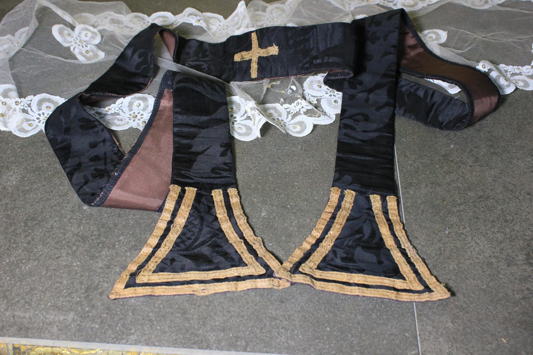 Antique Priest Stole, Mass Stole, Black Silk Stole, Christian Church ...