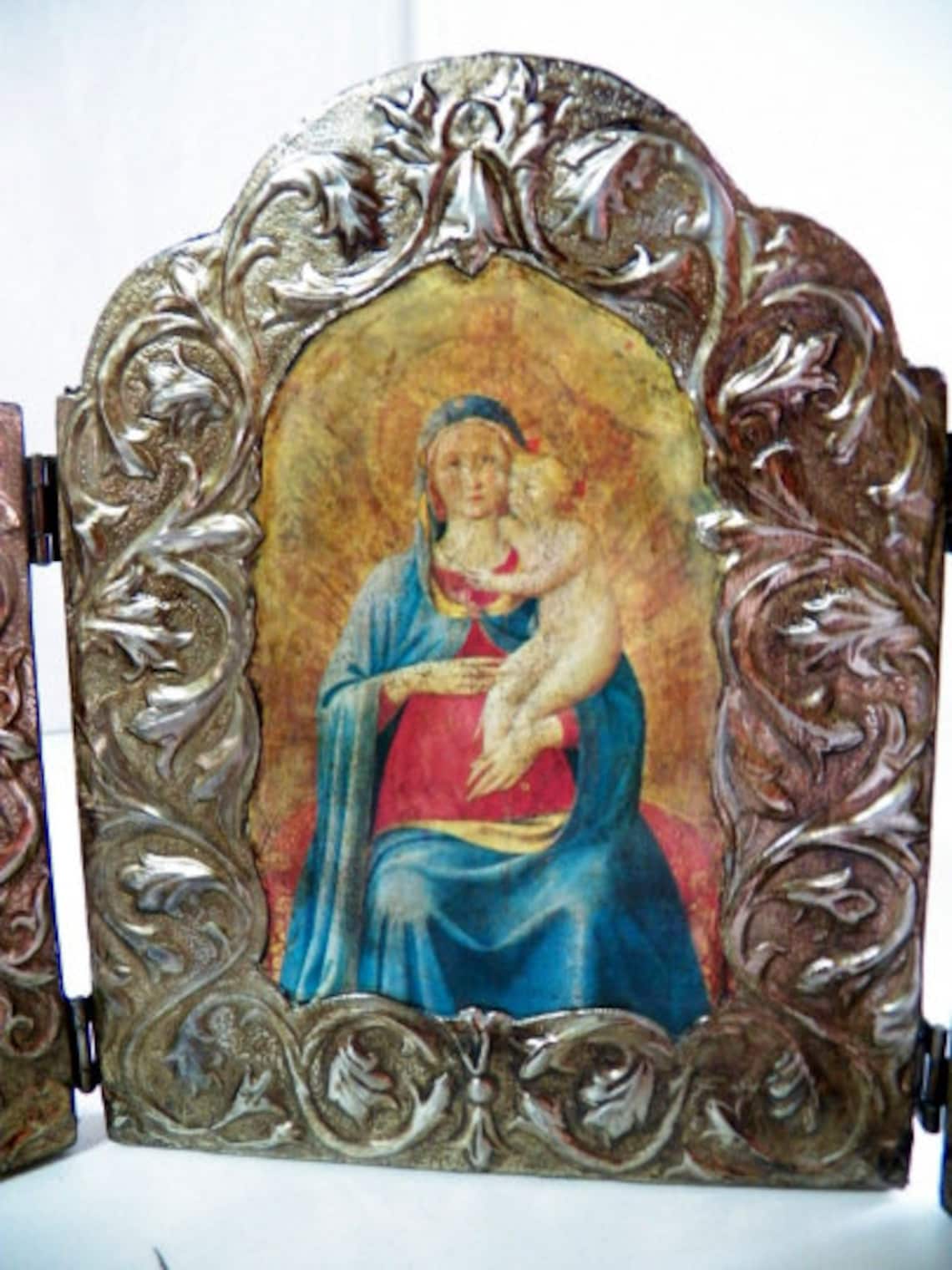 Virgin With Child Triptych, Antique Virgin Mary Triptych, Gothic Style ...