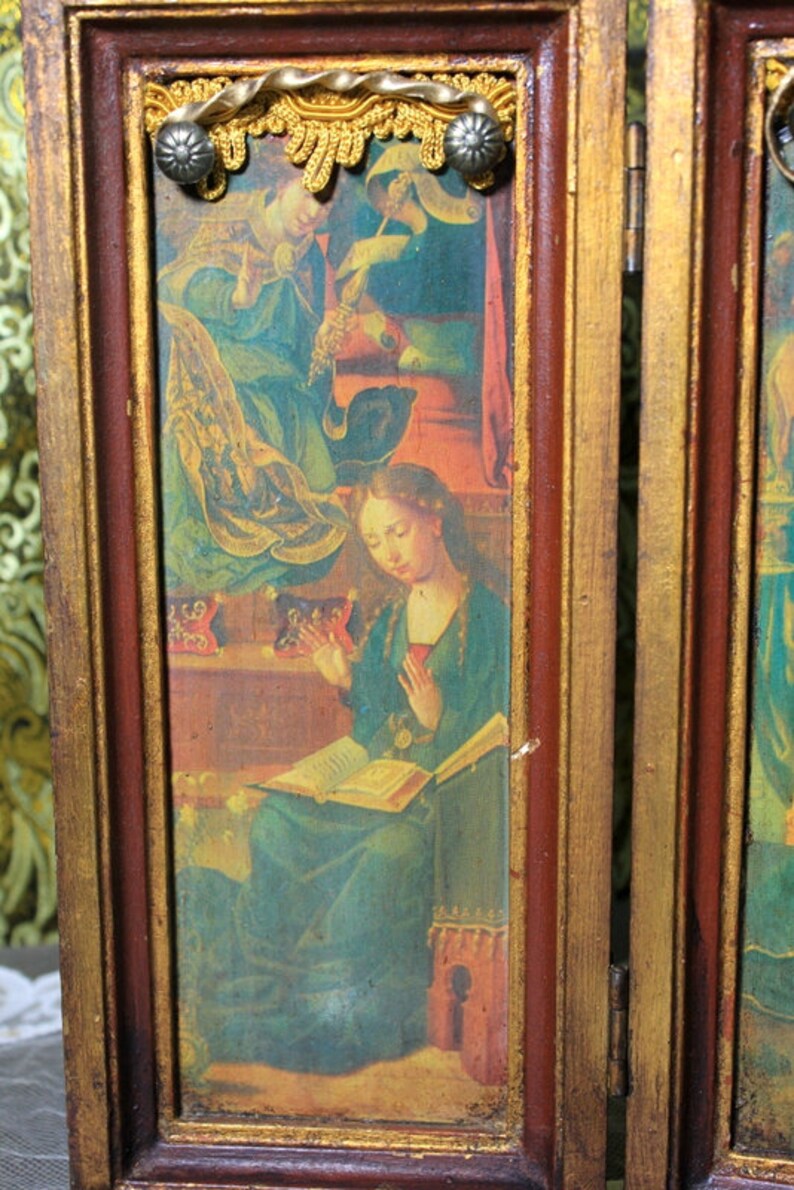 Antique Wooden Triptych Madonna With Child Golden Triptych - Etsy