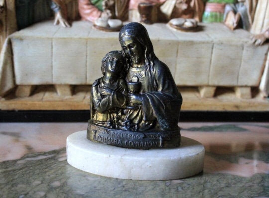 Antique First Communion Gift, Antique Metal Sculpture, Jesus With Child ...