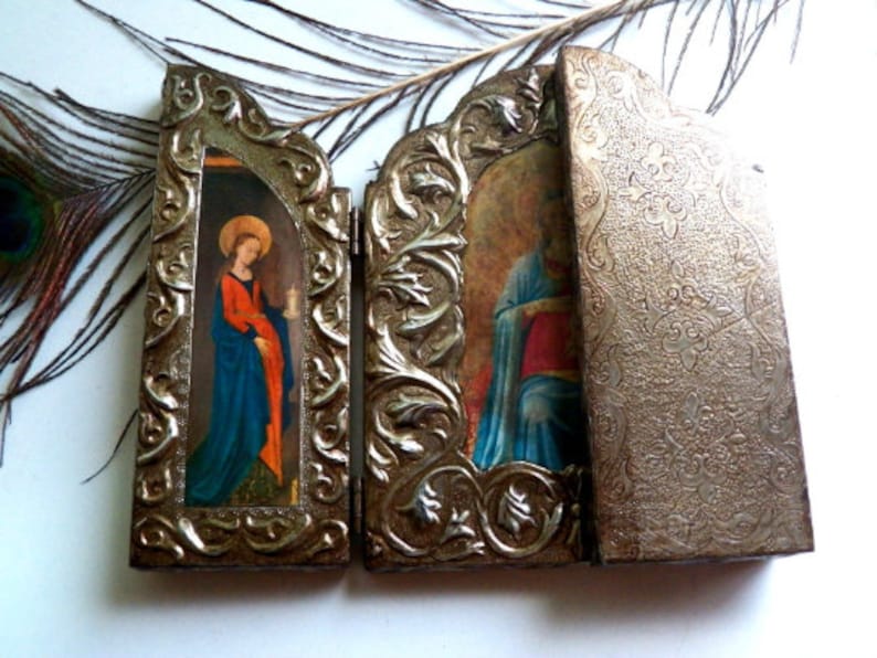 Virgin With Child Triptych Antique Virgin Mary Triptych | Etsy