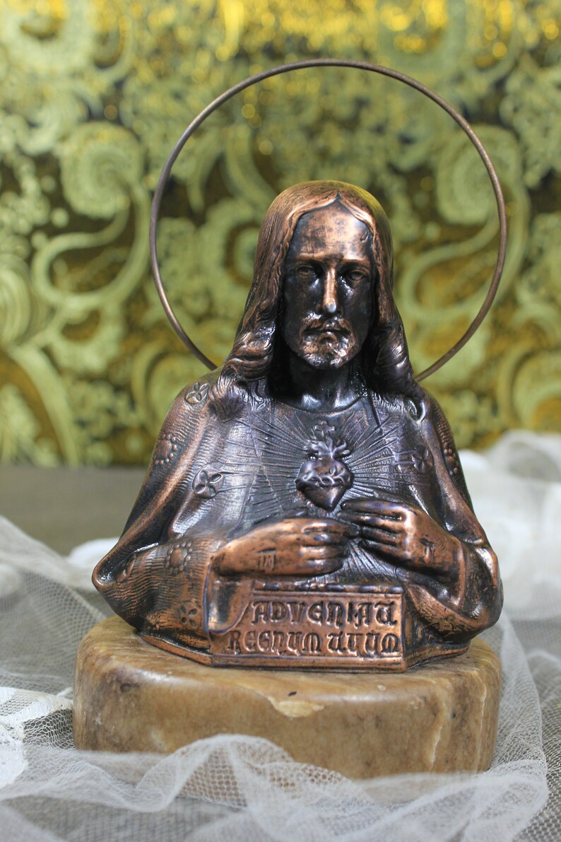 Antique Heart of Jesus Bust, Antique Metal Sculpture, Copper Jesus ...