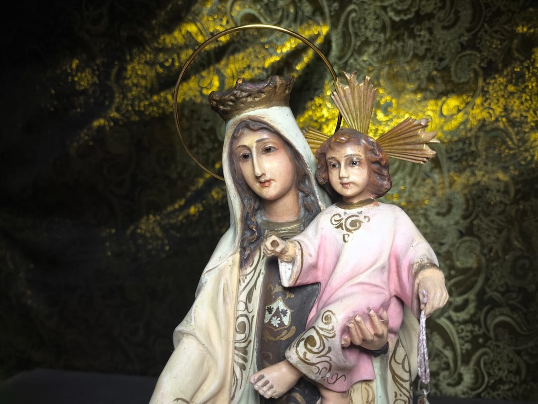 Old Virgin of Carmen, Virgin and Child Sculpture, Virgin Carmen Plaster ...