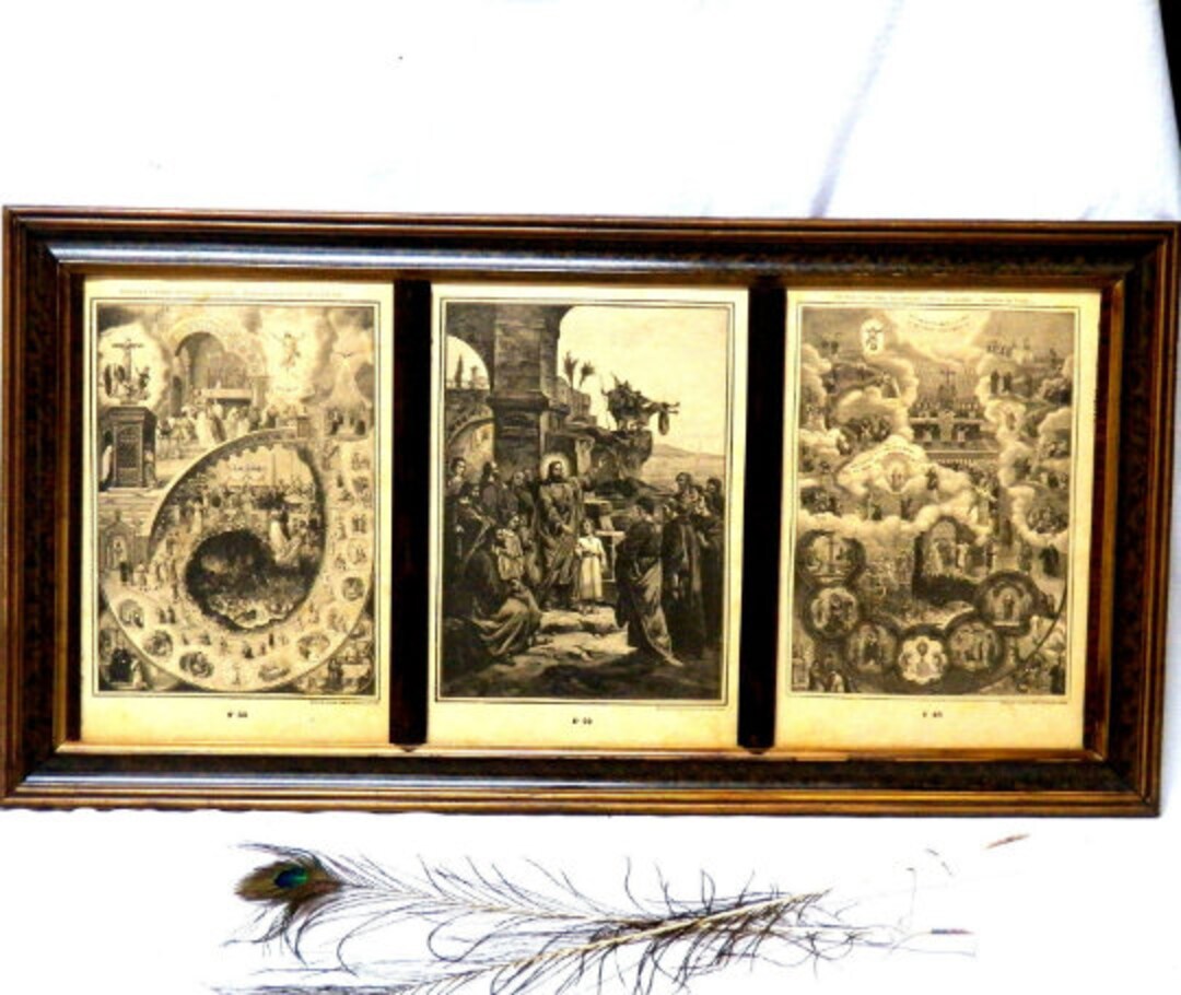 Large Triptych Lithographs, Catechism in Images, Religious Triptych ...