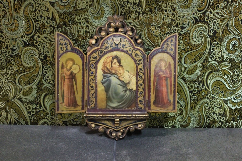 Wooden Triptych Antique Virgin and Child Triptych Work of - Etsy
