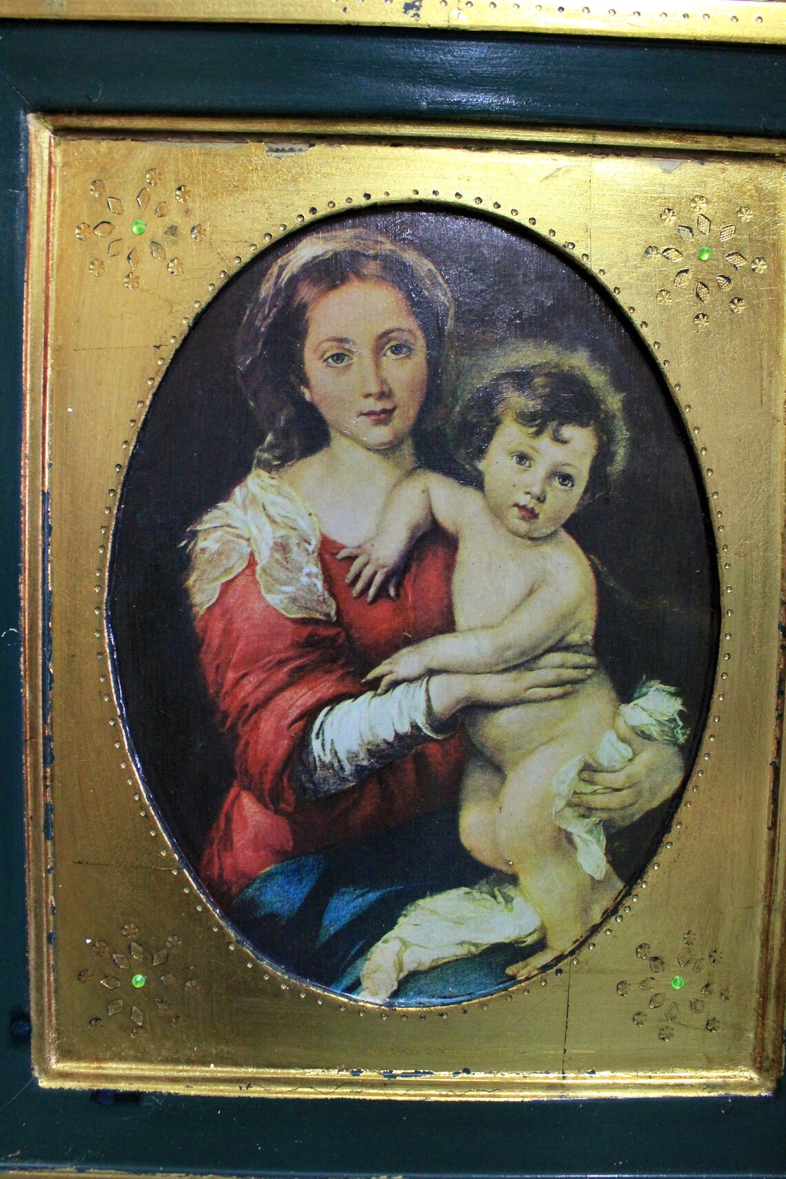 Wooden Triptych, Antique Virgin and Child Triptych, Work of Murillo ...