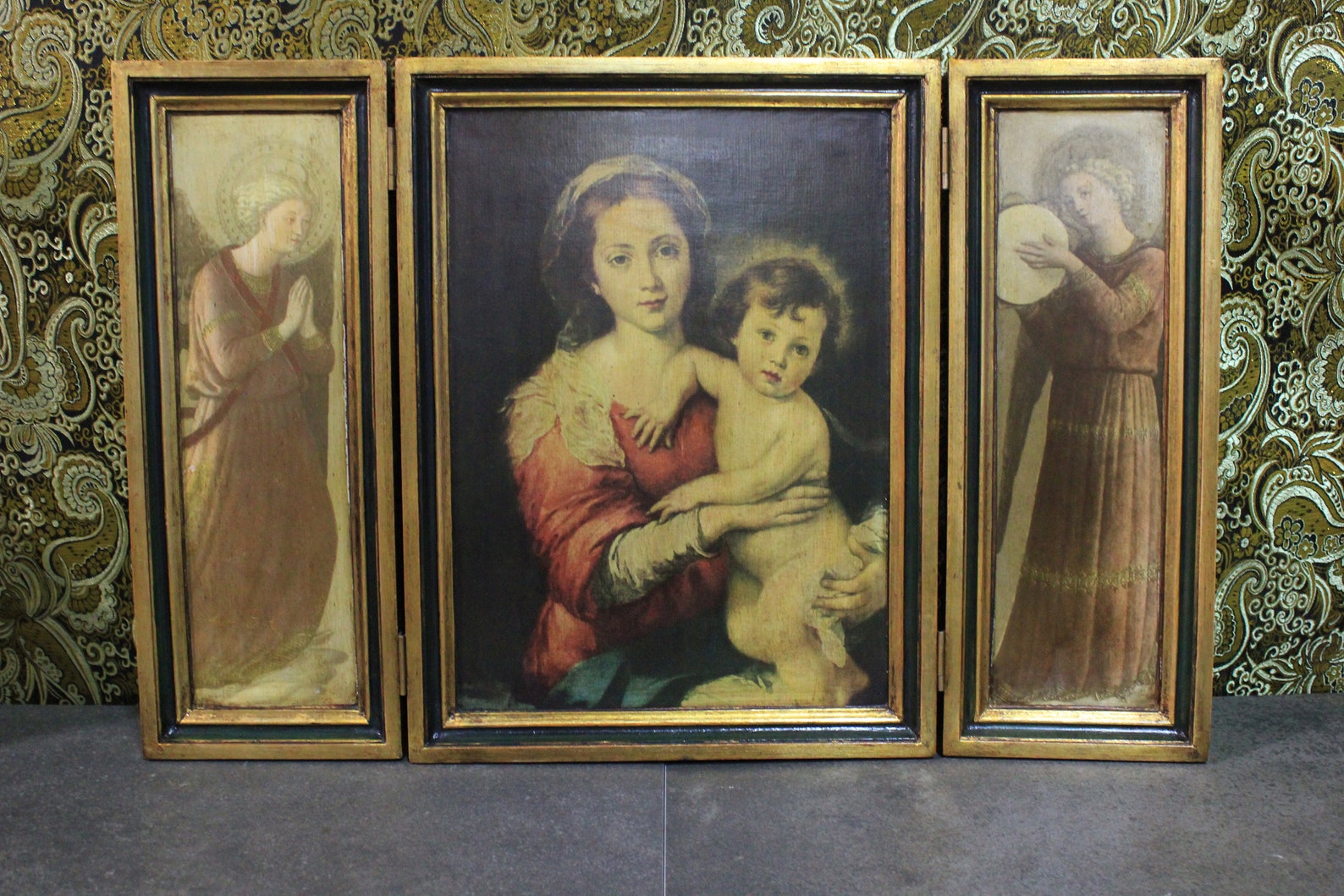 Wooden Triptych Antique Virgin and Child Triptych Work of | Etsy