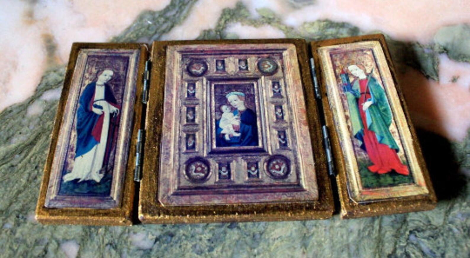 Antique Wood Triptych Small Triptych Madonna and Child | Etsy