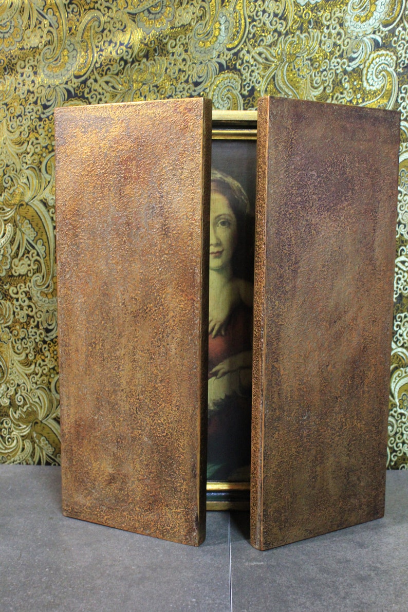 Wooden Triptych, Antique Virgin and Child Triptych, Work of Murillo ...