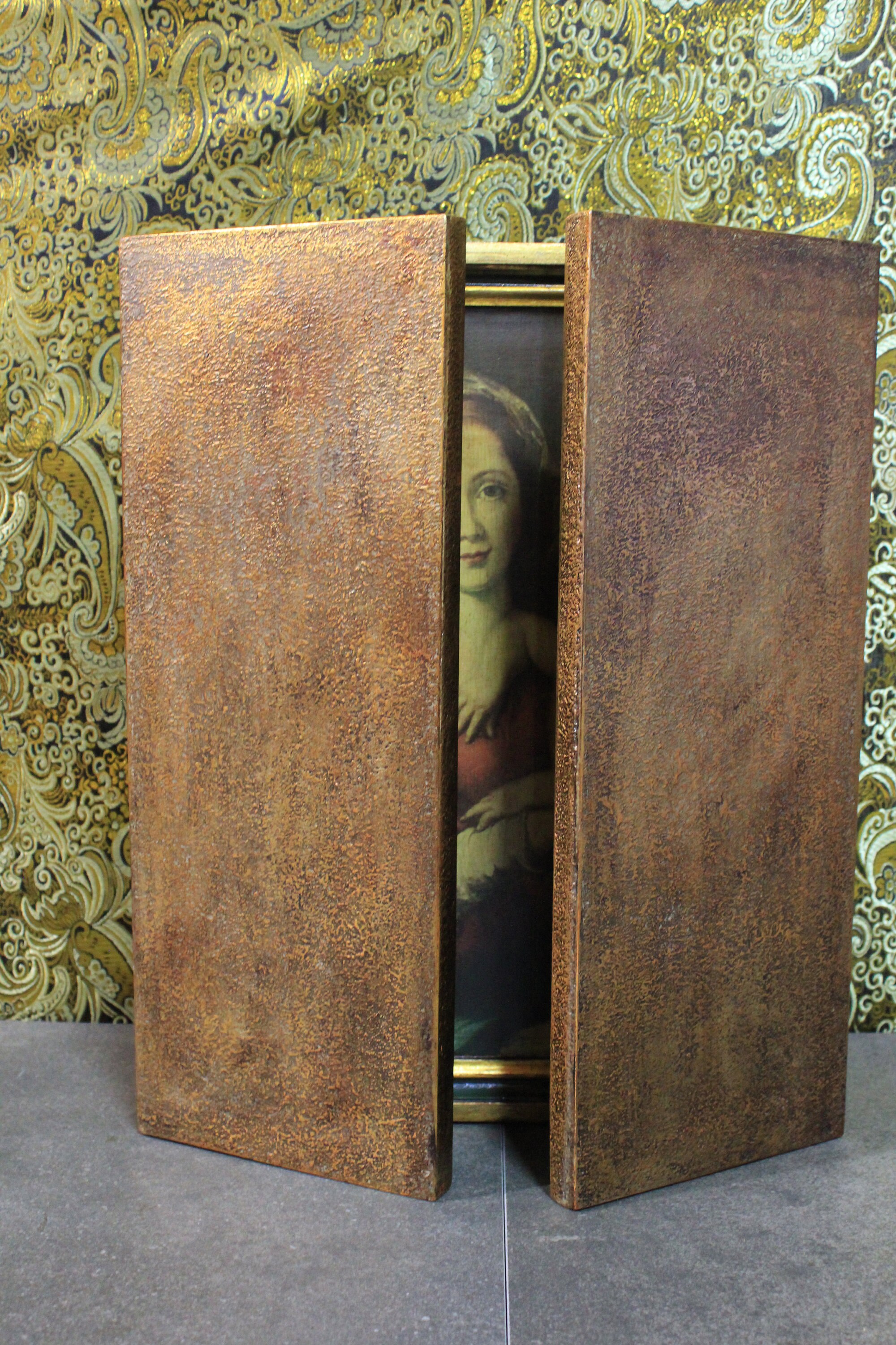 Wooden Triptych, Antique Virgin and Child Triptych, Work of Murillo ...