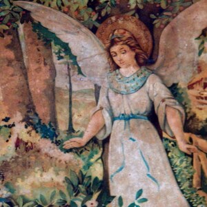 Antique Religious Lithography 19th, Guardian Angel, Art Nouveau ...