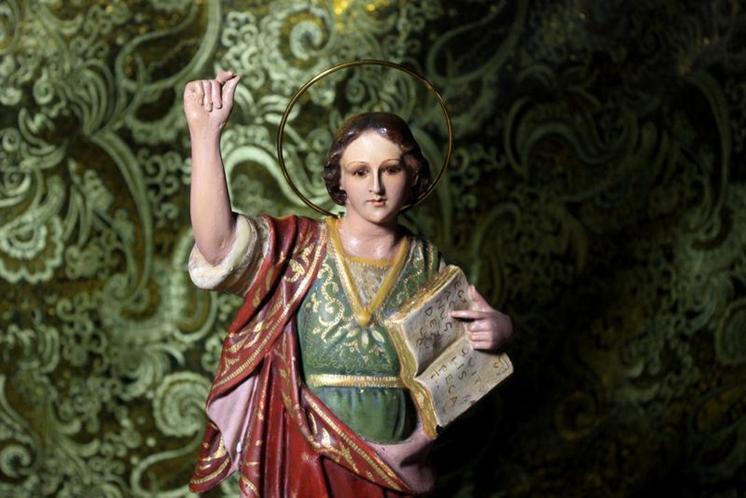 Sculpture of San Pancracio, Plaster Statue, Saint Statue, Wood Base ...