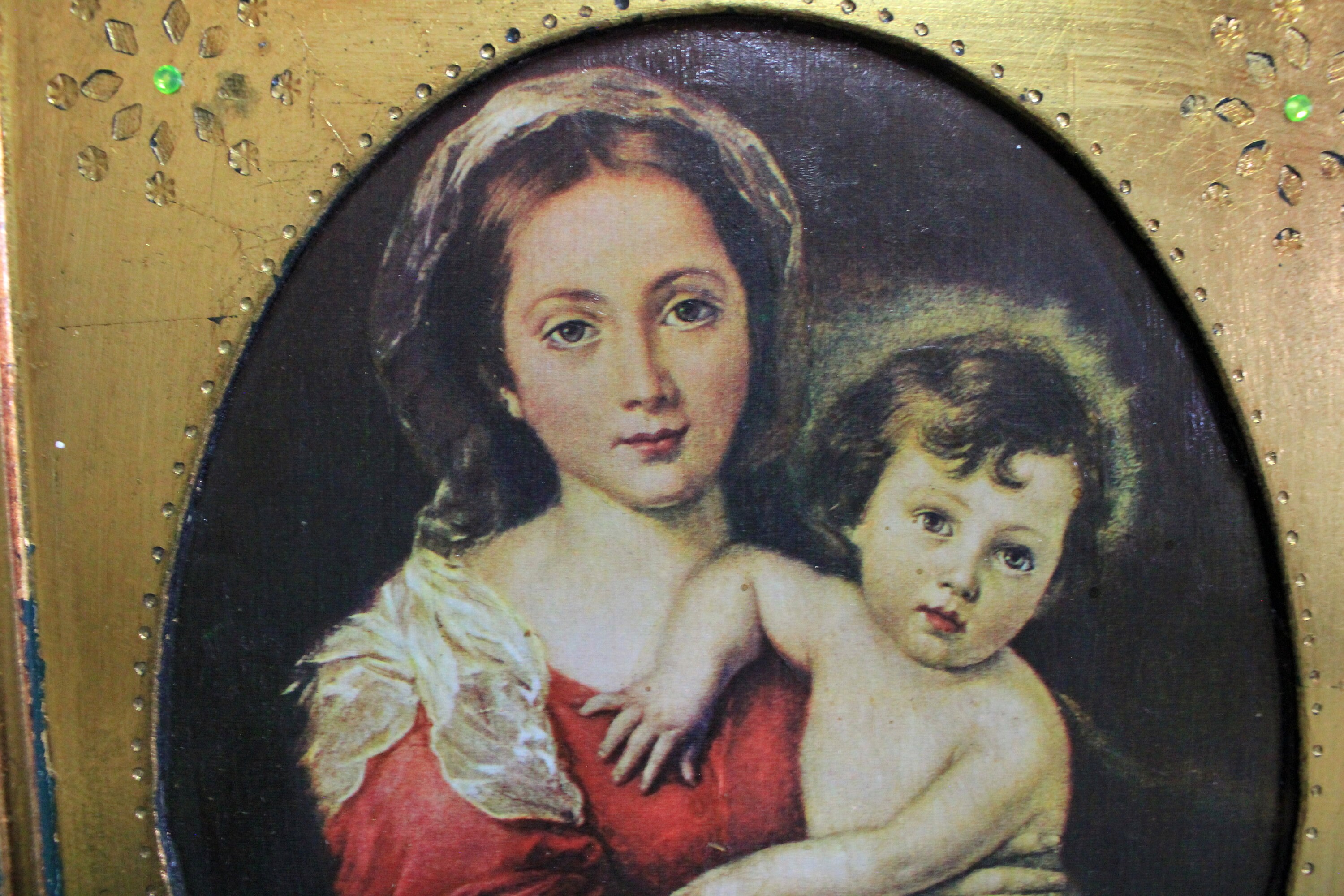 Wooden Triptych, Antique Virgin and Child Triptych, Work of Murillo ...
