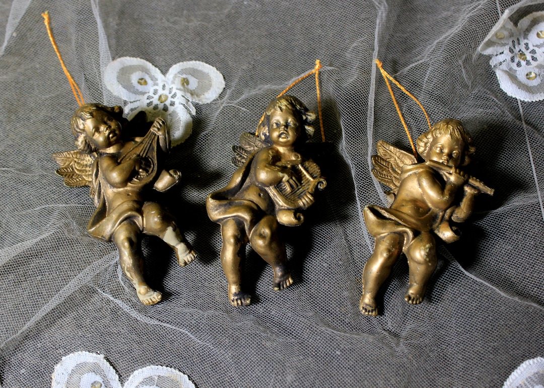 Vintage Angels Set, Old Plastic Angels, Putti, Christmas Cherub Angels ...
