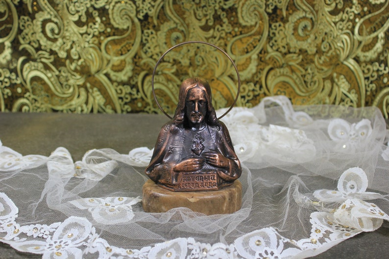 Antique Heart of Jesus Bust, Antique Metal Sculpture, Copper Jesus ...