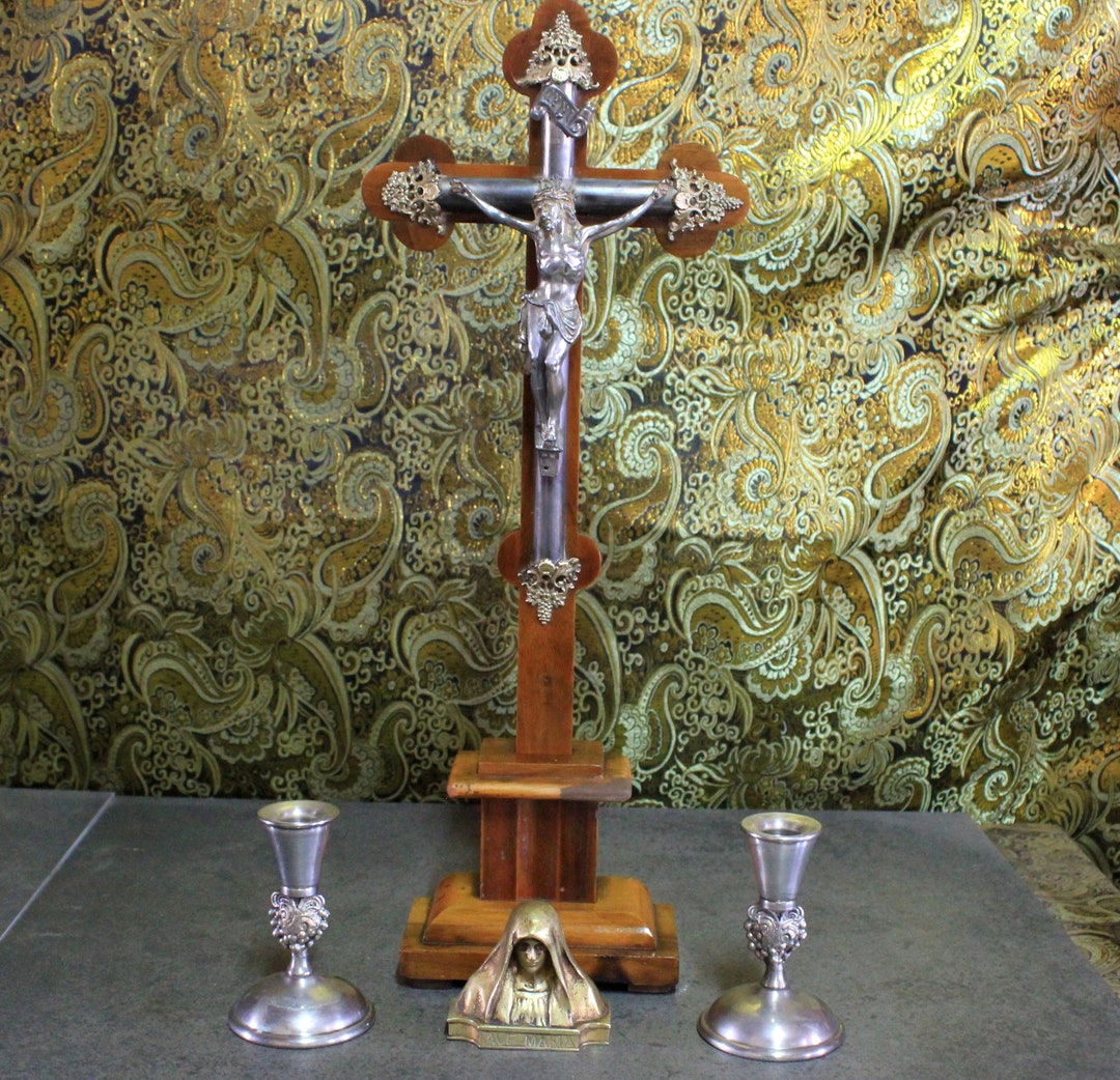 Religious Set, Crucifix Set, Spanish Set With Candlesticks, Art Nouveau ...
