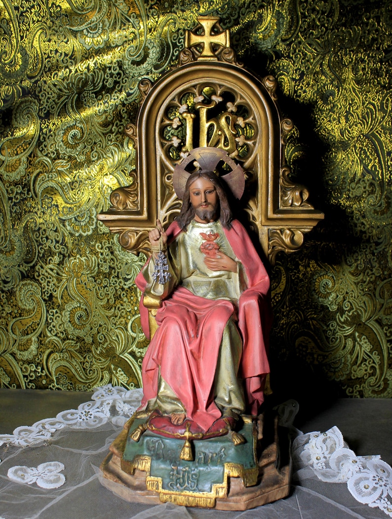 Jesus on Ancient Throne, Jesus Christ Sculpture, Figure, Sacred Heart ...