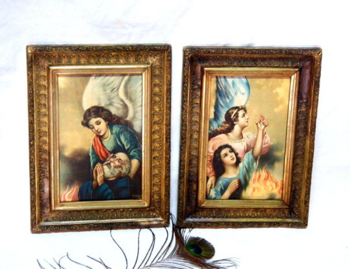 Couple Lithographs 19th Lithographs Angels Golden Fine Gold - Etsy