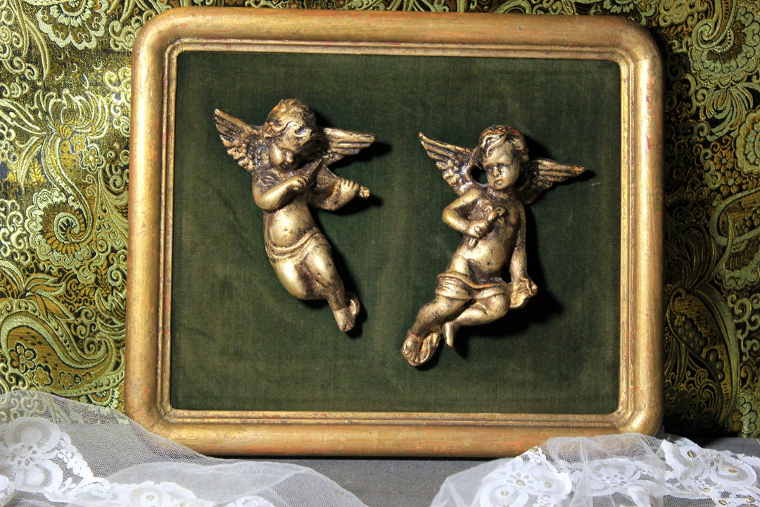 Ancient Angels Musicians, Plaster Angels Couple, Framed Angels, Cherub ...