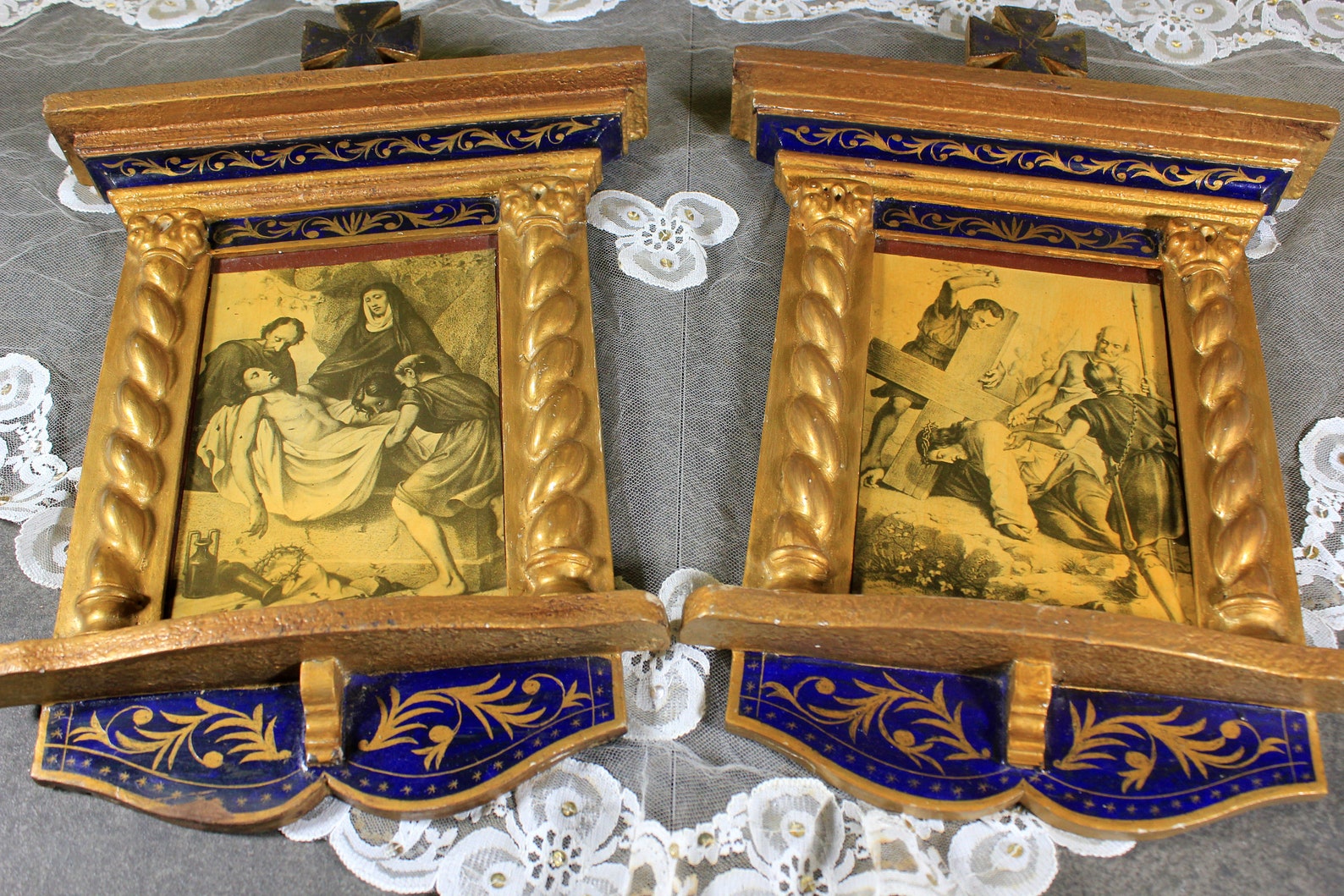 Antique Pair of Religious Icons, via Crucis Couple, Wooden Icons, Icons ...