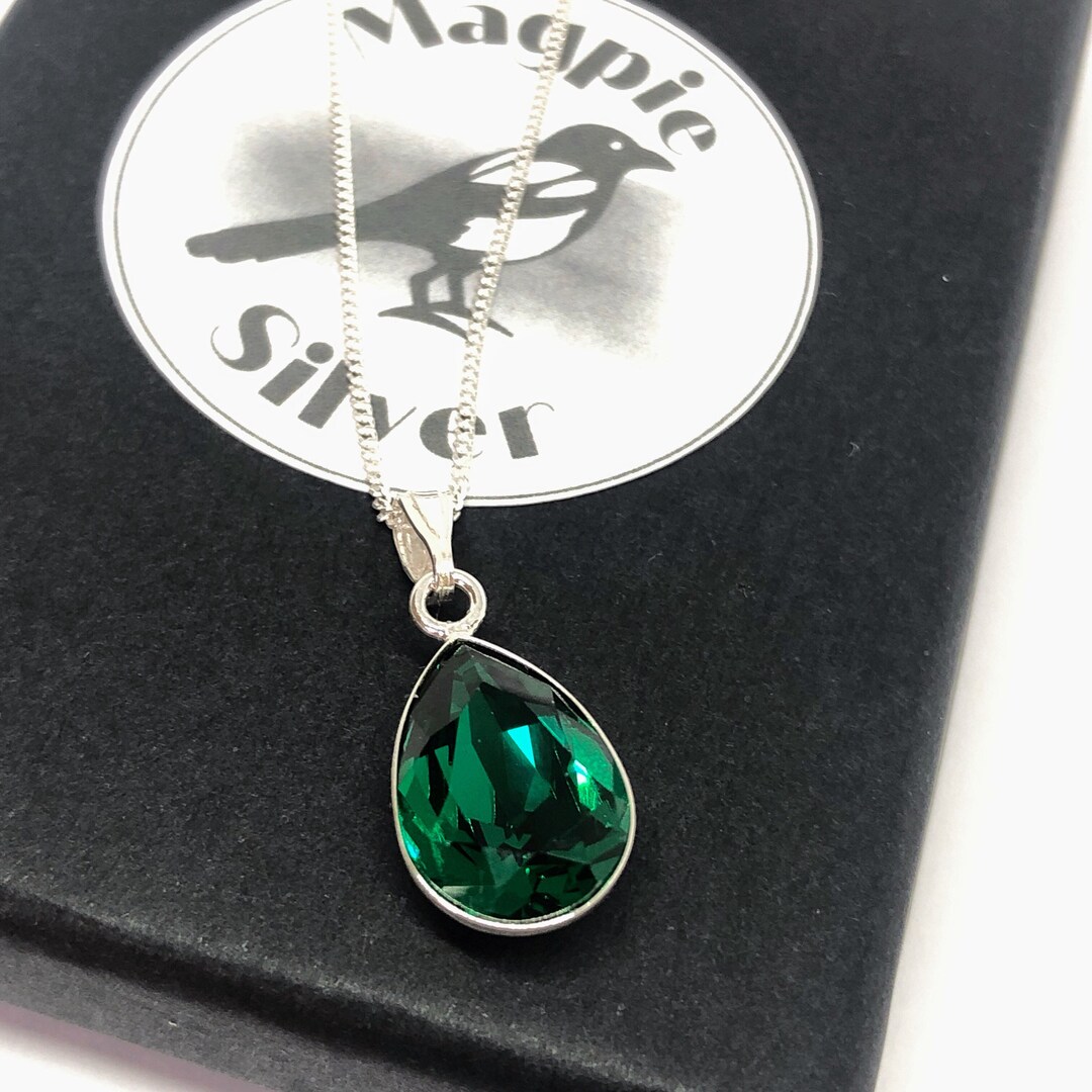 Sterling Silver Necklace, May Birthstone Necklace, Emerald Pendant, May ...