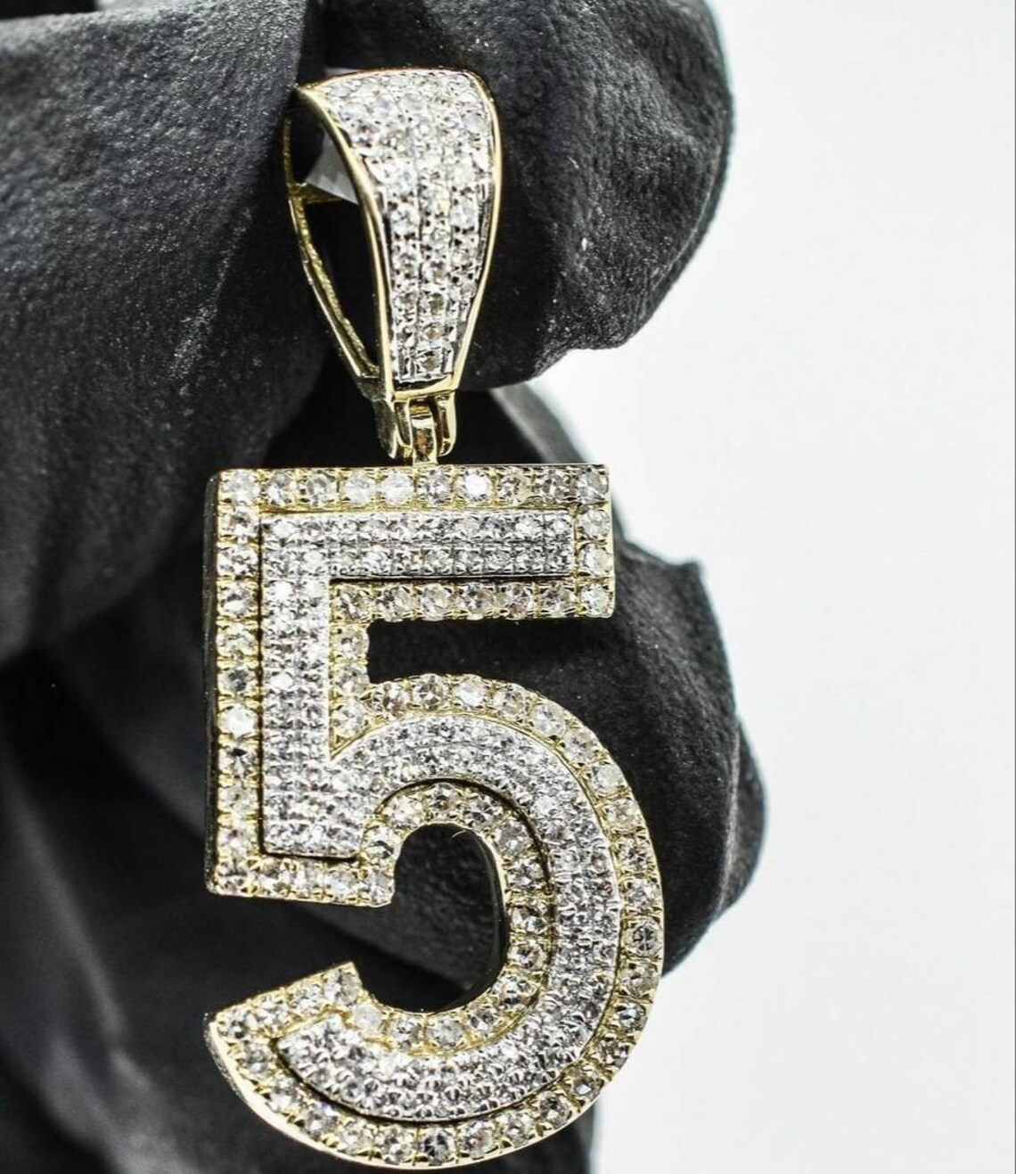 Custom 5 Number 2 Layer Cz Diamond Silver Pendant 2 Inches - Etsy