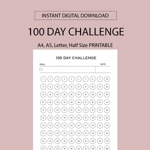 100 Day Challenge Landscape Printable A4/letter Size, Setting Goals ...