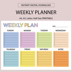 Weekly Planner Printable, Weekly Planner PDF, Weekly Organizer, Weekly ...