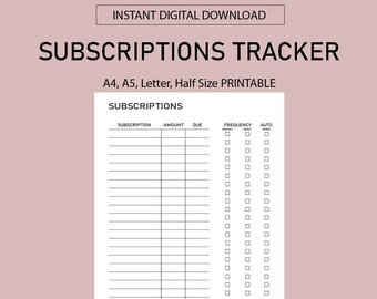 Subscription Tracker Printable, Membership Checklist, Expense Tracker ...