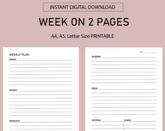 Week on 2 Pages, Week at a Glance, Weekly Schedule, Weekly Agenda ...