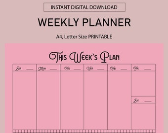 Weekly Planner Printable Landscape, Minimalist Weekly Schedule, Week at ...