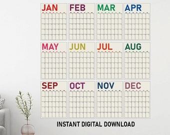 Large Monthly Wall Calendar Printable Bright, Pastel Wall Planner 2025 ...