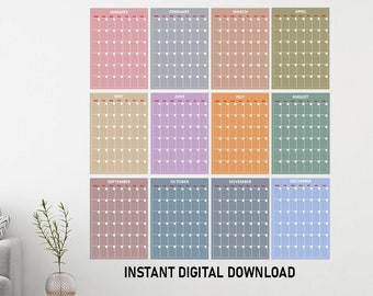 Large Monthly Wall Calendar Printable Bright, Pastel Wall Planner 2025 ...