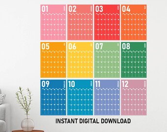Large Monthly Wall Calendar A3 A4 PDF, Pastel Wall Planner, Undated ...
