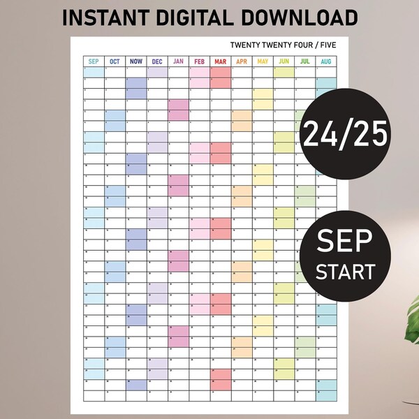 Wall Planner 2024-2025 September Start, School Year Planner, Academic ...