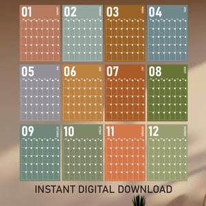 Undated Wall Calendar Printable PDF, Large Monthly Wall Planner ...