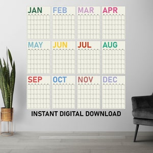 Large Monthly Wall Calendar Printable Bright, Pastel Wall Planner 2025 ...