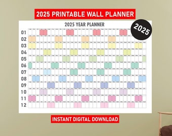 Giant Wall Calendar 2025 Printable PDF, 2025 Wall Planner, Large Wall ...