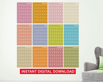 Large Monthly Wall Calendar Printable Bright, Undated Wall Calendar ...