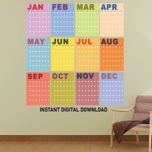 Large Monthly Wall Planner Printable Bright, Pastel Wall Calendar 2025 ...