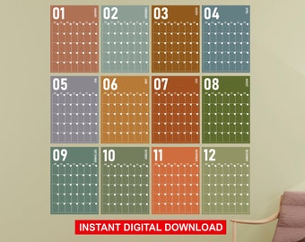 Large Monthly Wall Calendar Printable Bright, Pastel Wall Planner 2025 ...