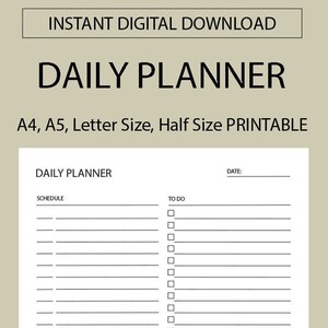 Minimalist Daily Planner Printable, Daily to Do List Planner, Planner Inserts, Productivity ...