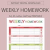Homework Checklist Planner Printable, Print, Digital, Student Planner ...