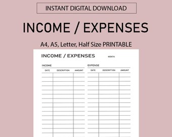 Income & Expense Tracker, Monthly Budget Planner Printable, Financial ...