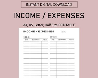 Income & Expense Tracker, Monthly Budget Planner Printable, Financial ...